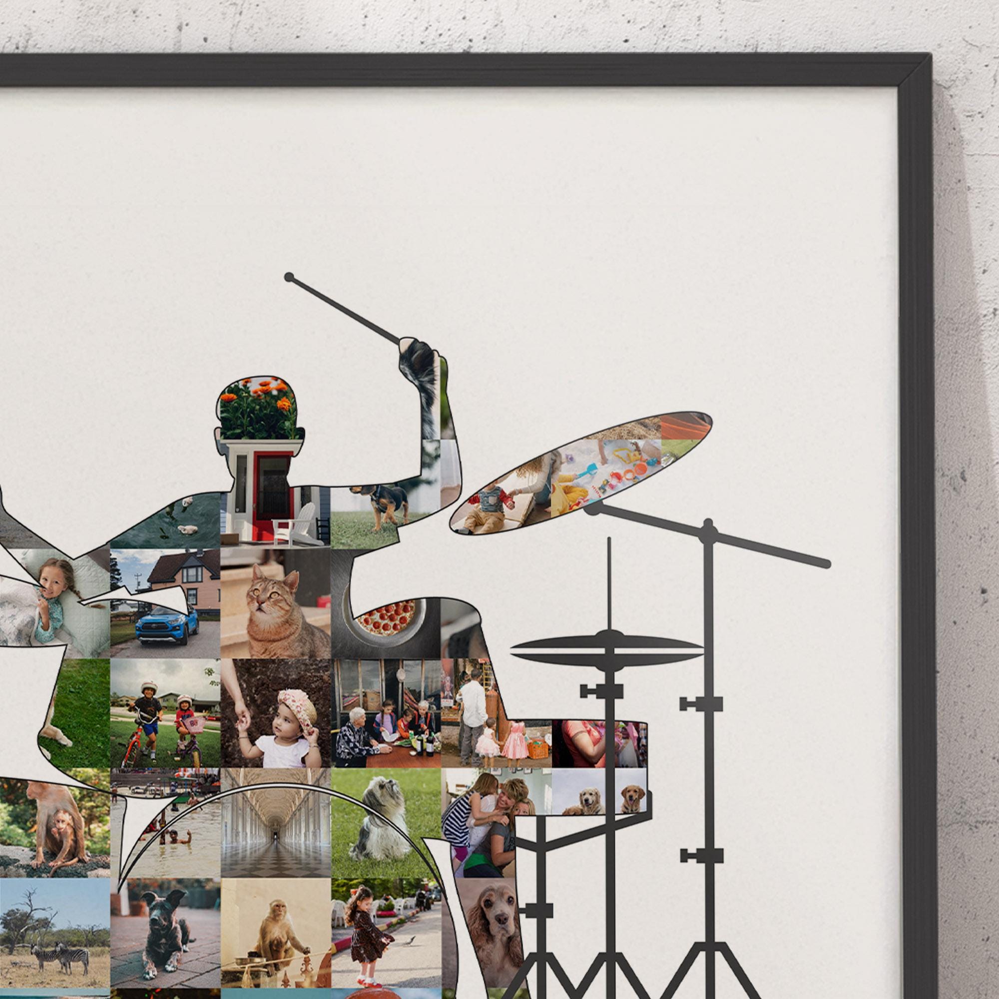 Personalized Drum Photo Collage, Custom Drummer Gift, Music Room Wall ...