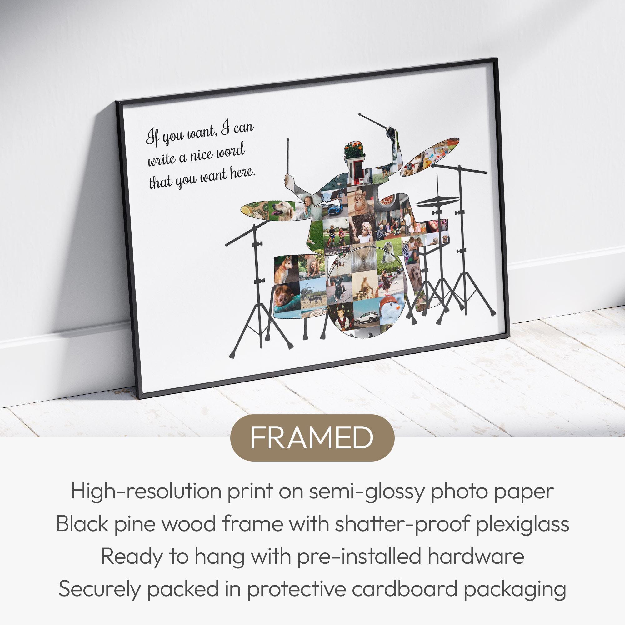 Personalized Drum Photo Collage, Custom Drummer Gift, Music Room Wall ...