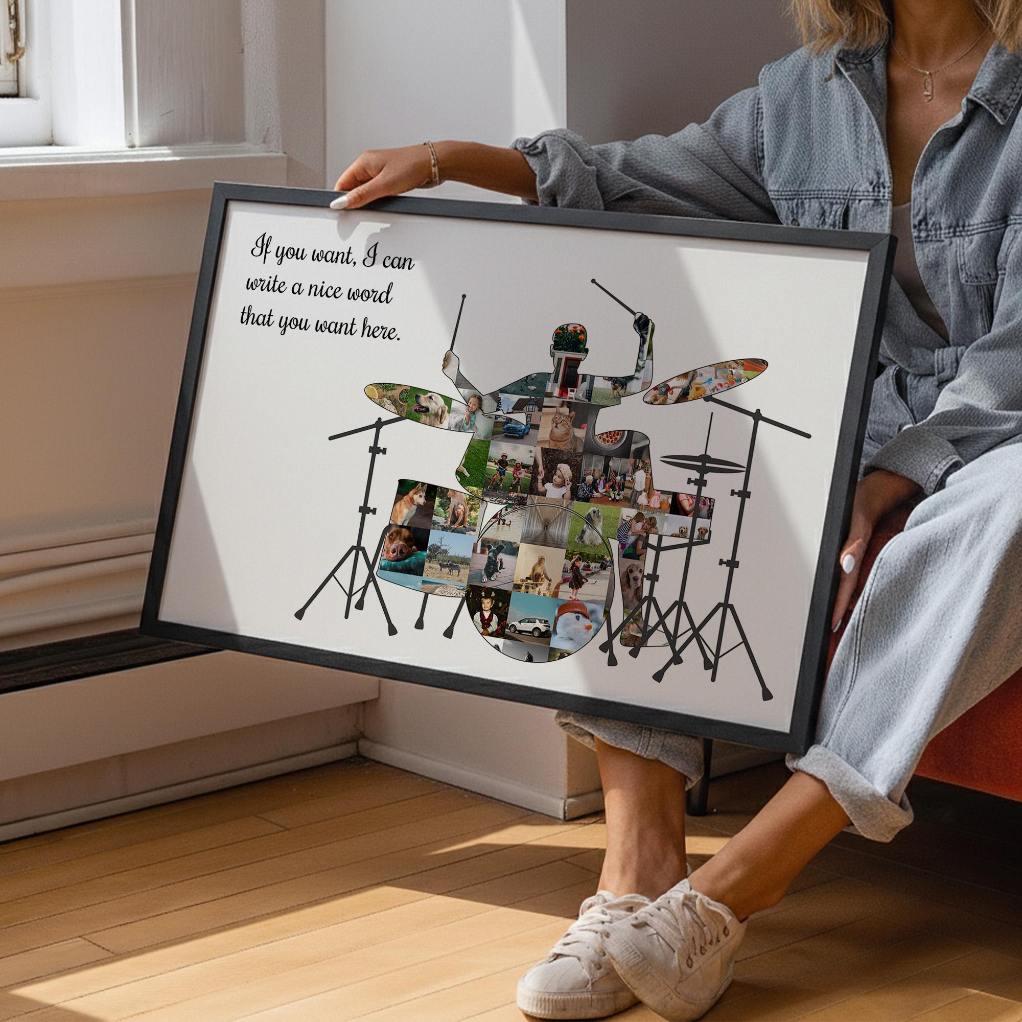 Personalized Drum Photo Collage, Custom Drummer Gift, Music Room Wall ...