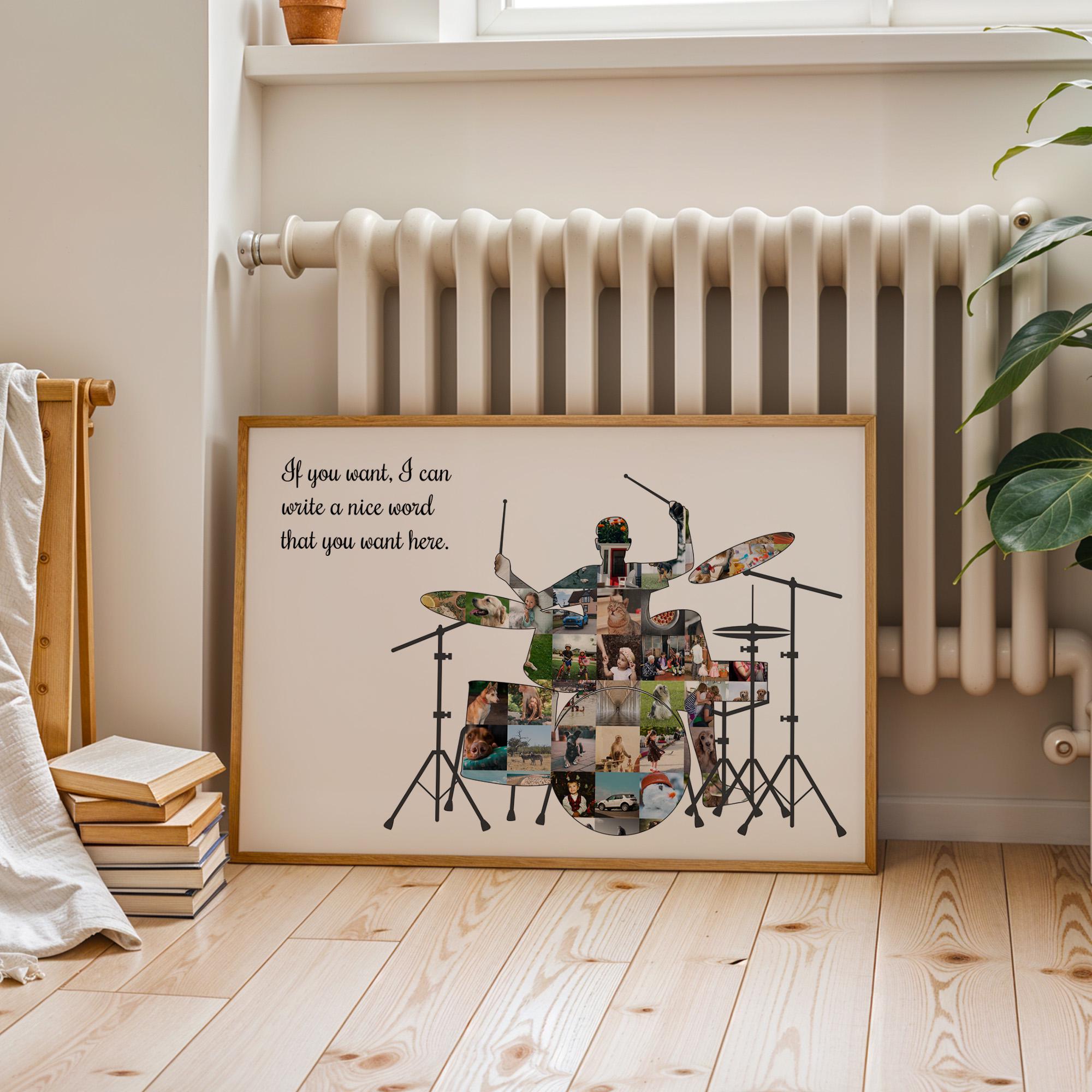 Personalized Drum Photo Collage, Custom Drummer Gift, Music Room Wall ...
