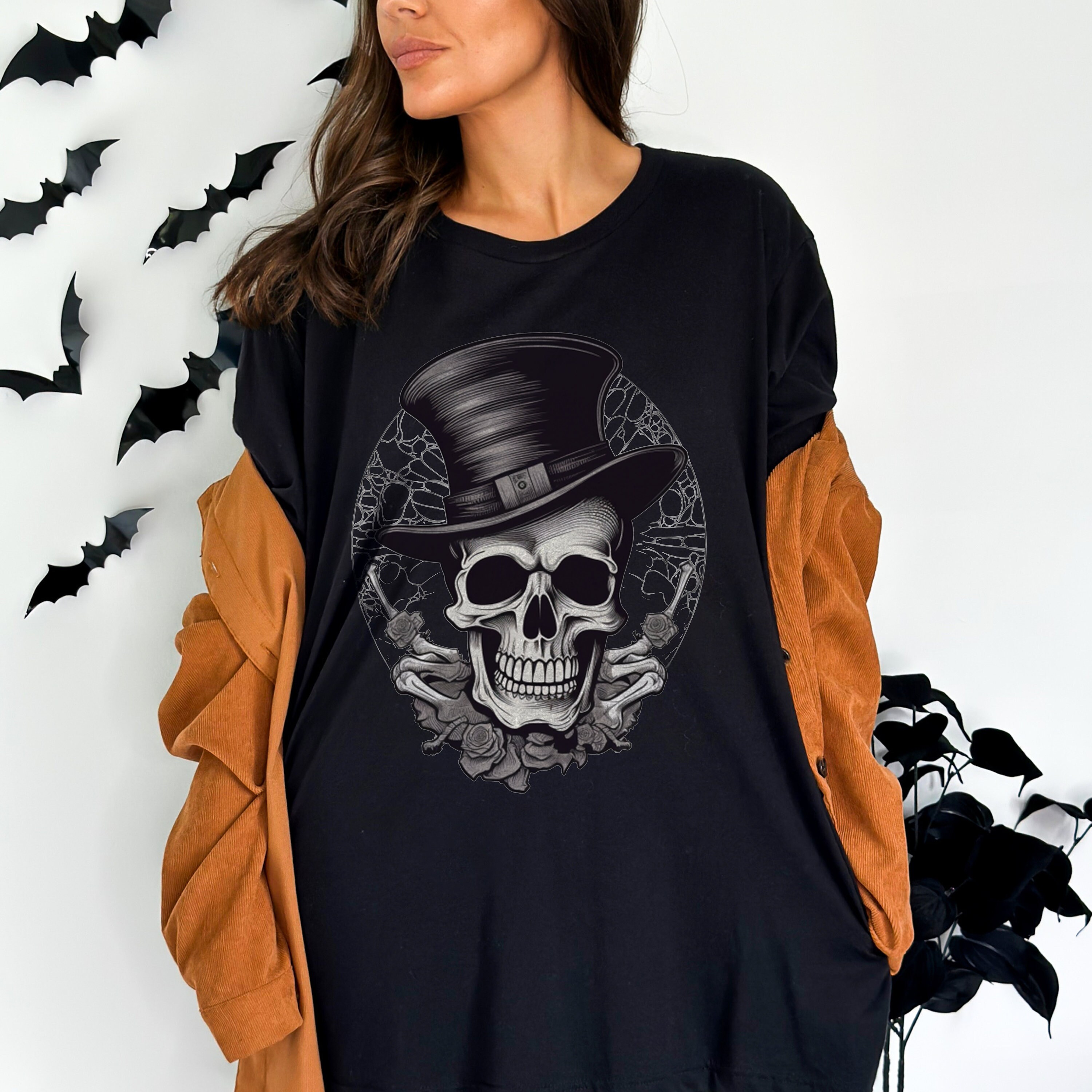 Skull With Top Hat Shirt Gothic Style Skull Tee Unique Gothic T-shirt ...