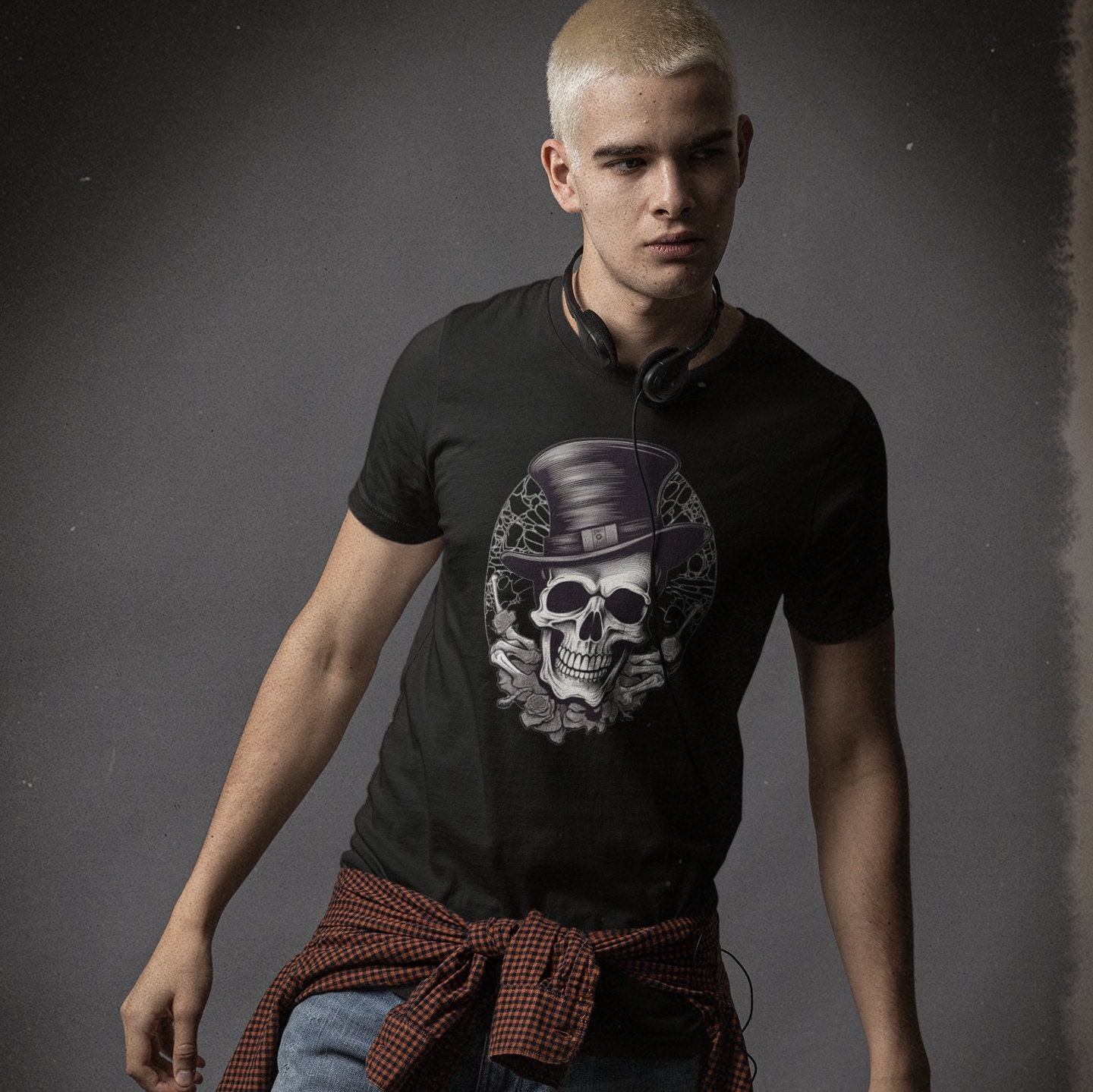 Skull With Top Hat Shirt Gothic Style Skull Tee Unique Gothic T-shirt ...