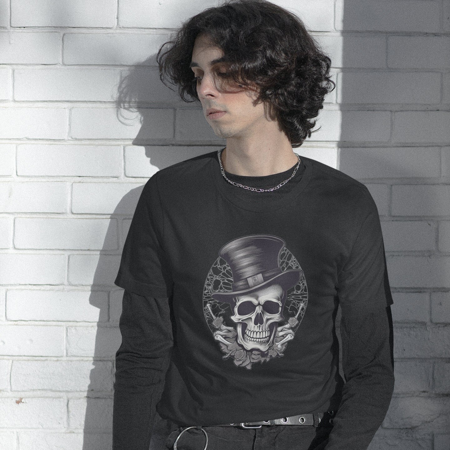 Skull With Top Hat Shirt Gothic Style Skull Tee Unique Gothic T-shirt ...