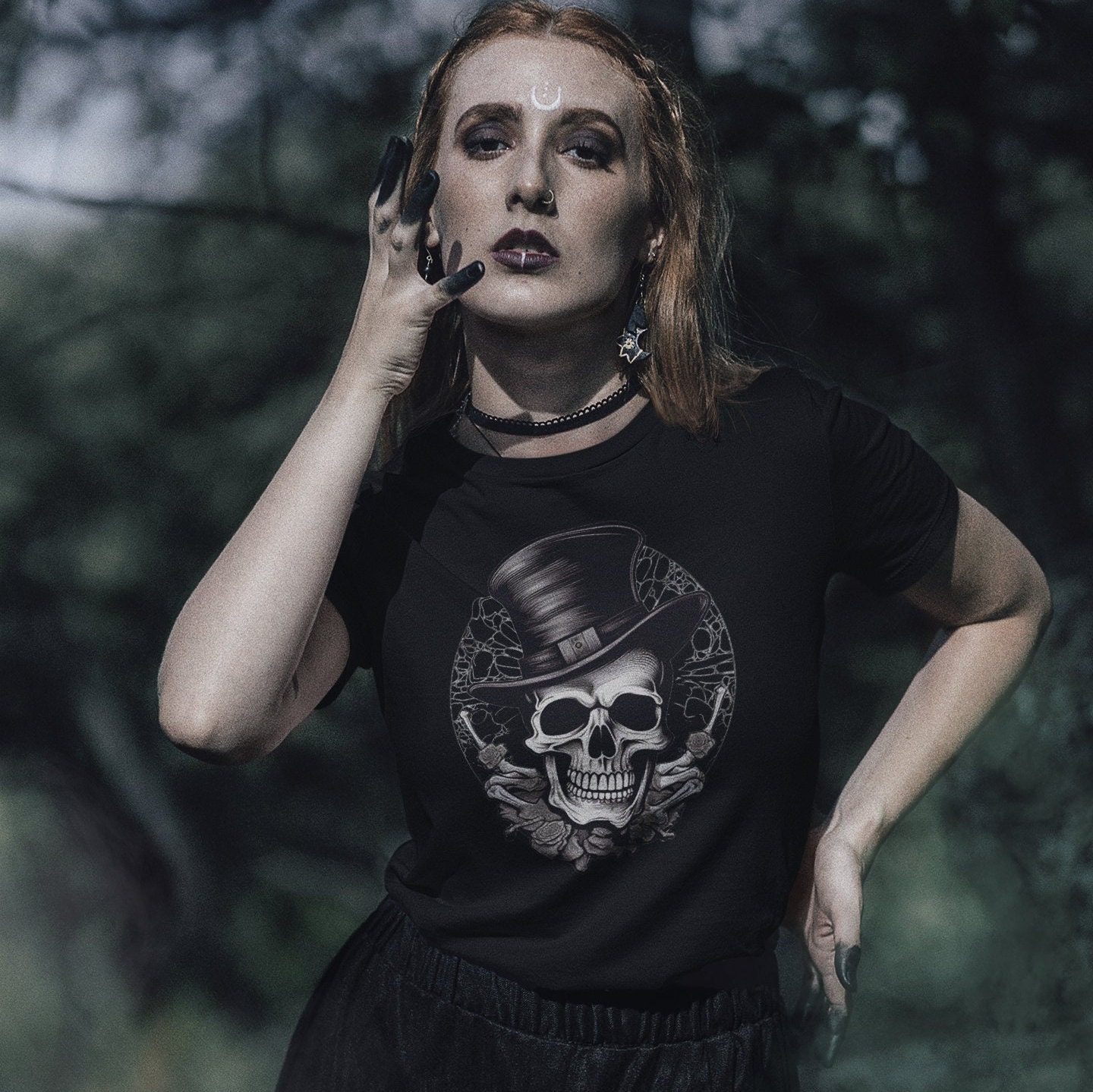 Skull With Top Hat Shirt Gothic Style Skull Tee Unique Gothic T-shirt ...