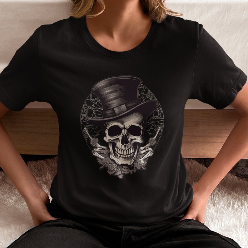 Skull With Top Hat Shirt Gothic Style Skull Tee Unique Gothic T-shirt ...