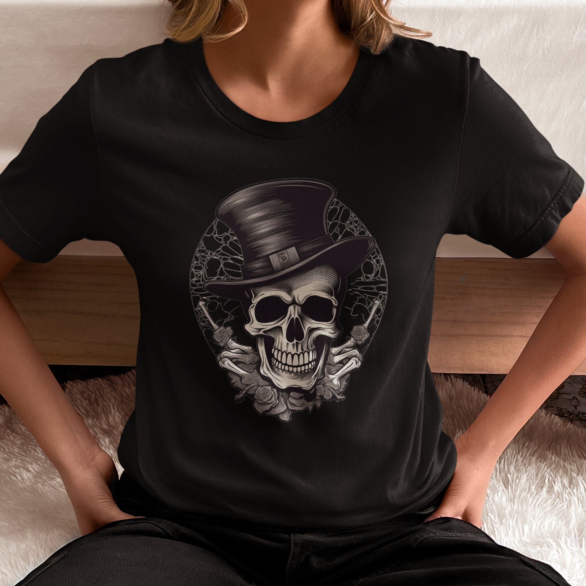 Skull With Top Hat Shirt Gothic Style Skull Tee Unique Gothic T-shirt ...