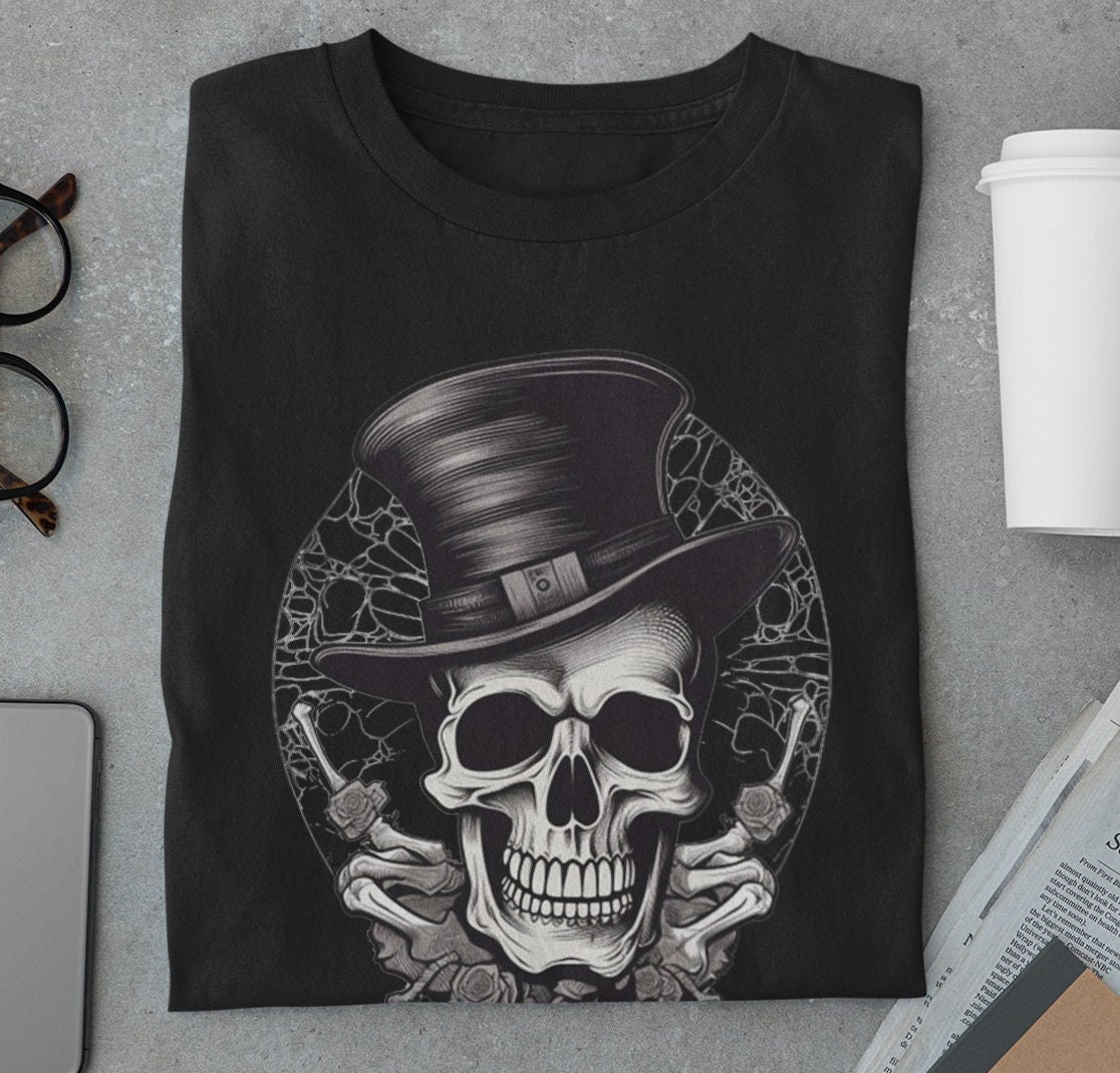 Skull With Top Hat Shirt Gothic Style Skull Tee Unique Gothic T-shirt ...