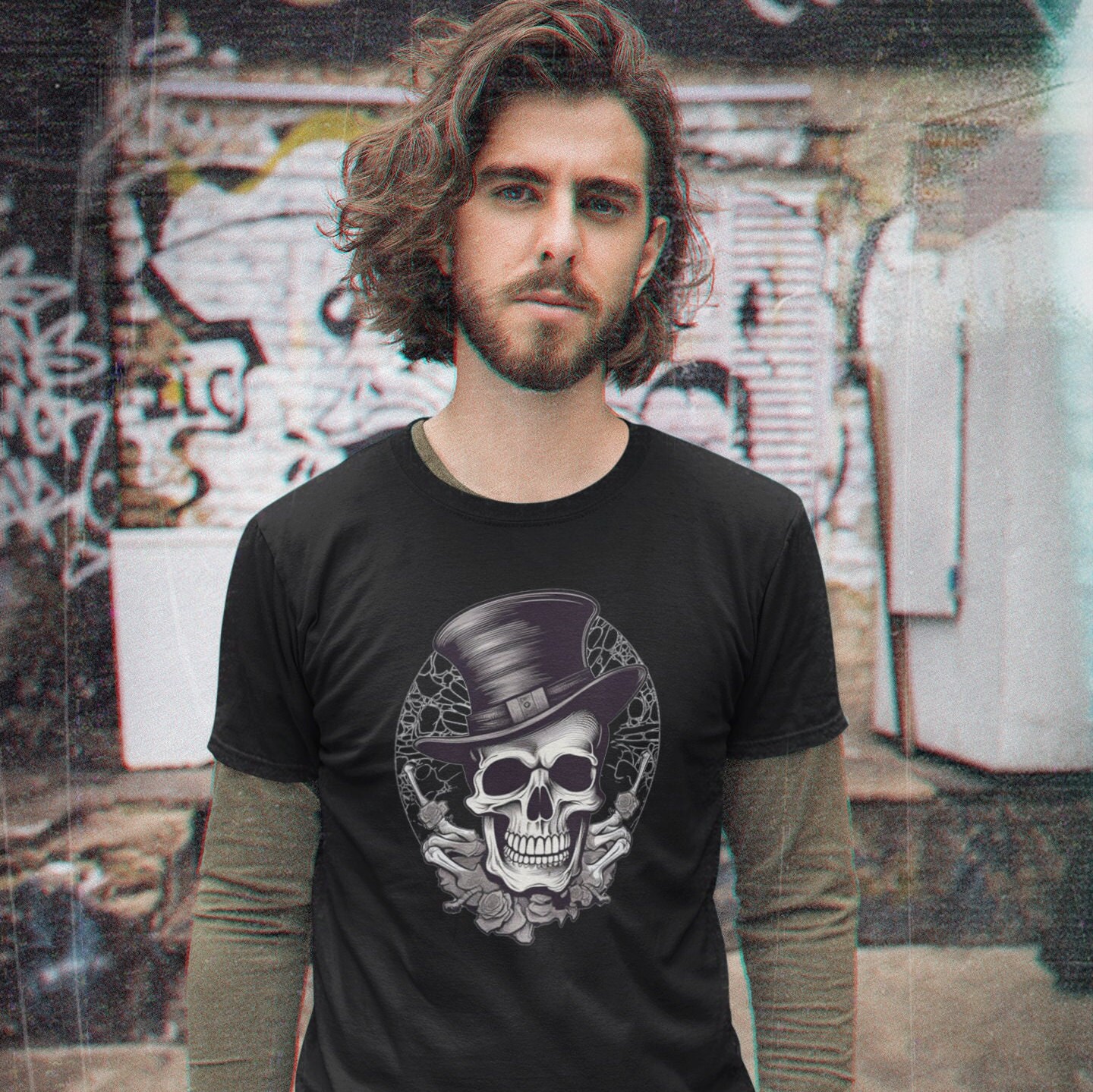 Skull With Top Hat Shirt Gothic Style Skull Tee Unique Gothic T-shirt ...