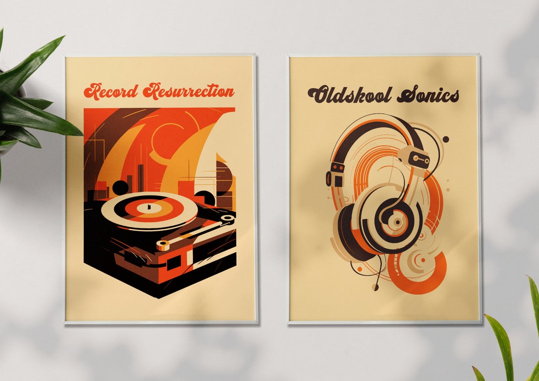 Music Poster Wall Art Set of 2 Retro Posters, Retro Record Poster ...