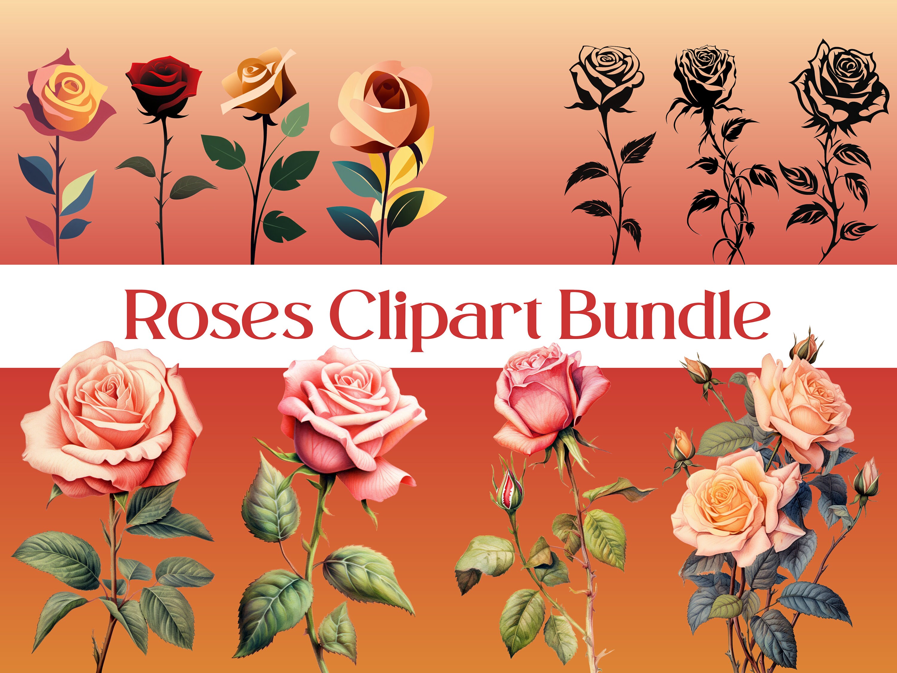 Roses Clipart Bundle, +100 PNG Rose Images, Flower Clipart - Etsy