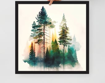 Watercolor Pine Tree Landscape - Etsy