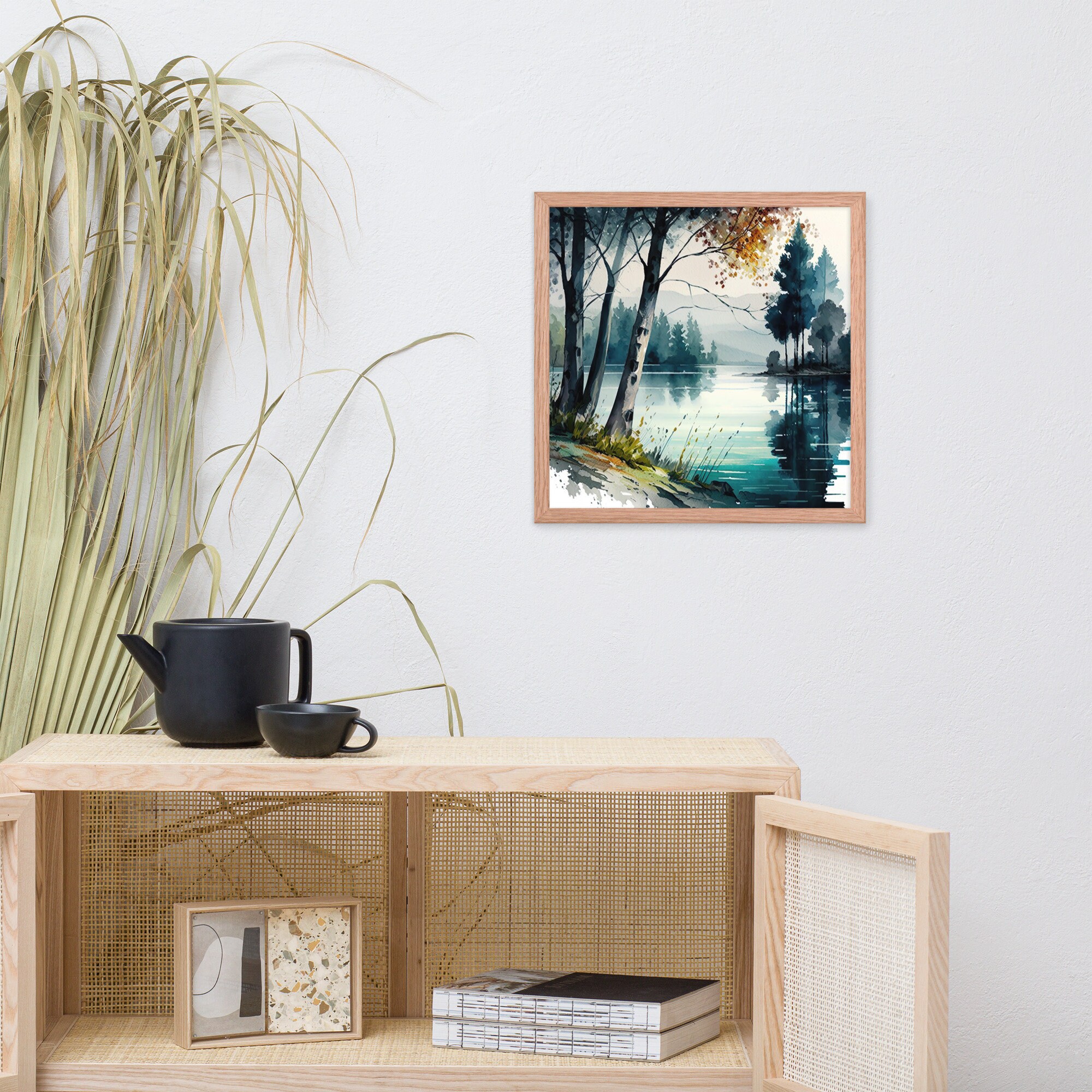 Lake Art Prints Abstract Landscape Painting Forest Lake Watercolor ...