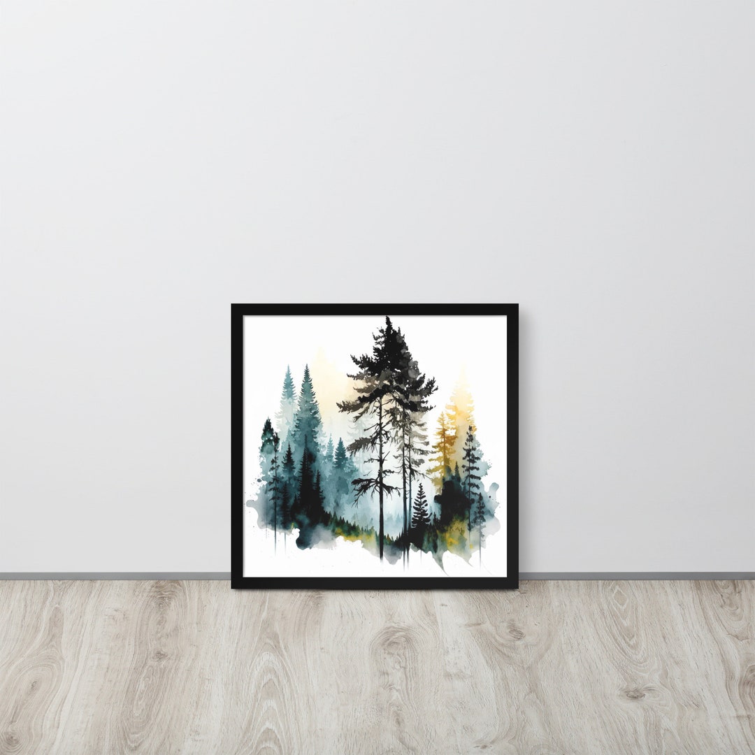 Pine Tree Forest Watercolor Art Print - Abstract Minimalist Wall Decor ...