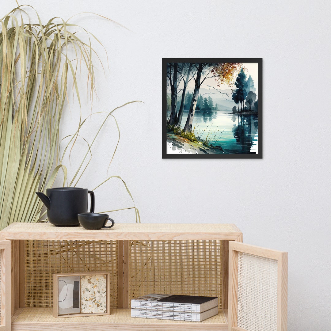 Lake Art Prints Abstract Landscape Painting Forest Lake Watercolor ...