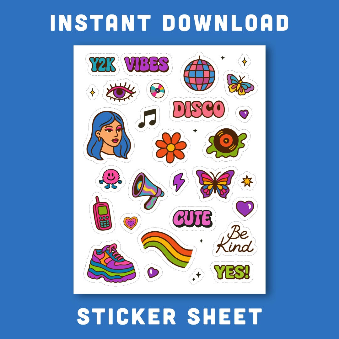 Y2K Vibes Disco Sticker Sheet – Instant Download - Etsy
