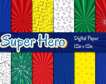Super Hero Package Digital Paper and Clip Art, Scrapbooking Paper ...
