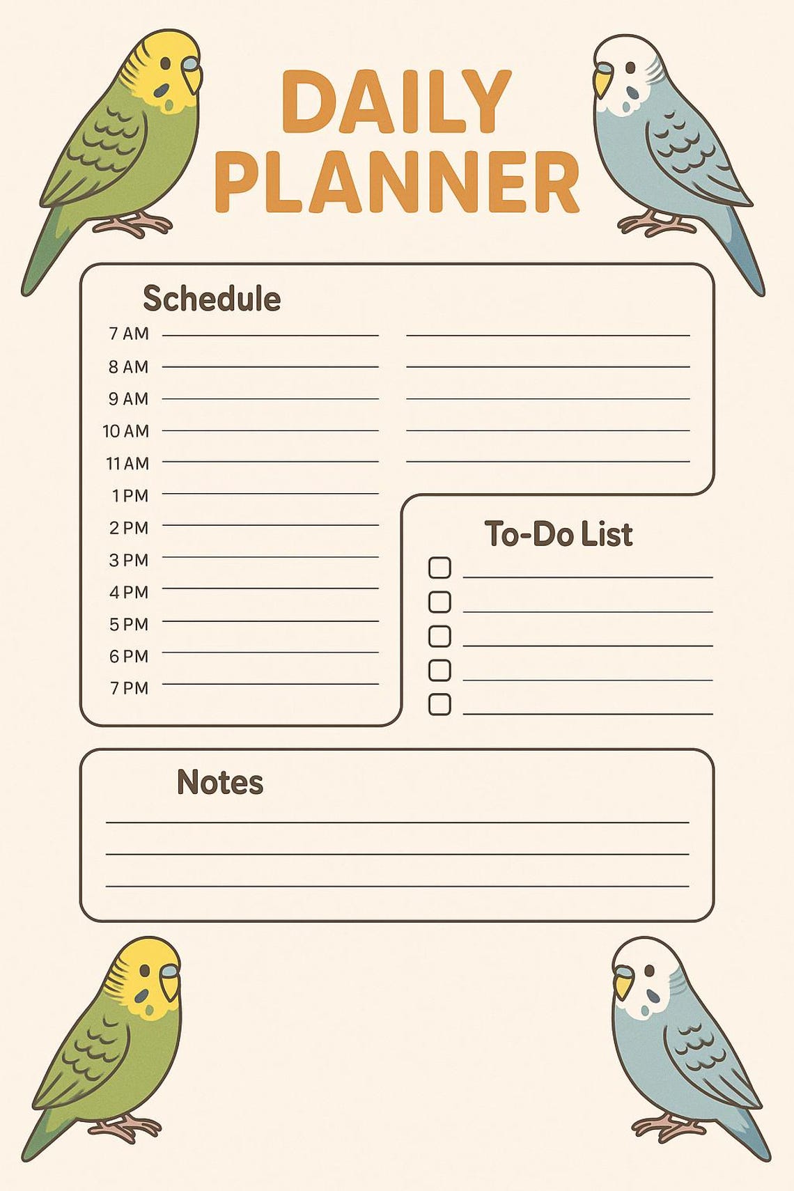 Budgie Bird Daily Planner – Printable PDF Pet Planner - Etsy