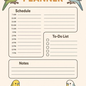 Budgie Bird Daily Planner – Printable PDF Pet Planner - Etsy