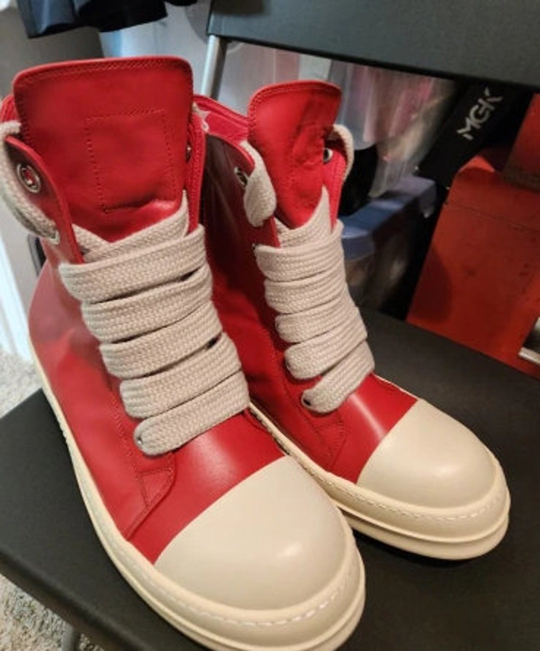 Rick Owens Inspired High Top Jumbo Lace Red Leather high - Etsy