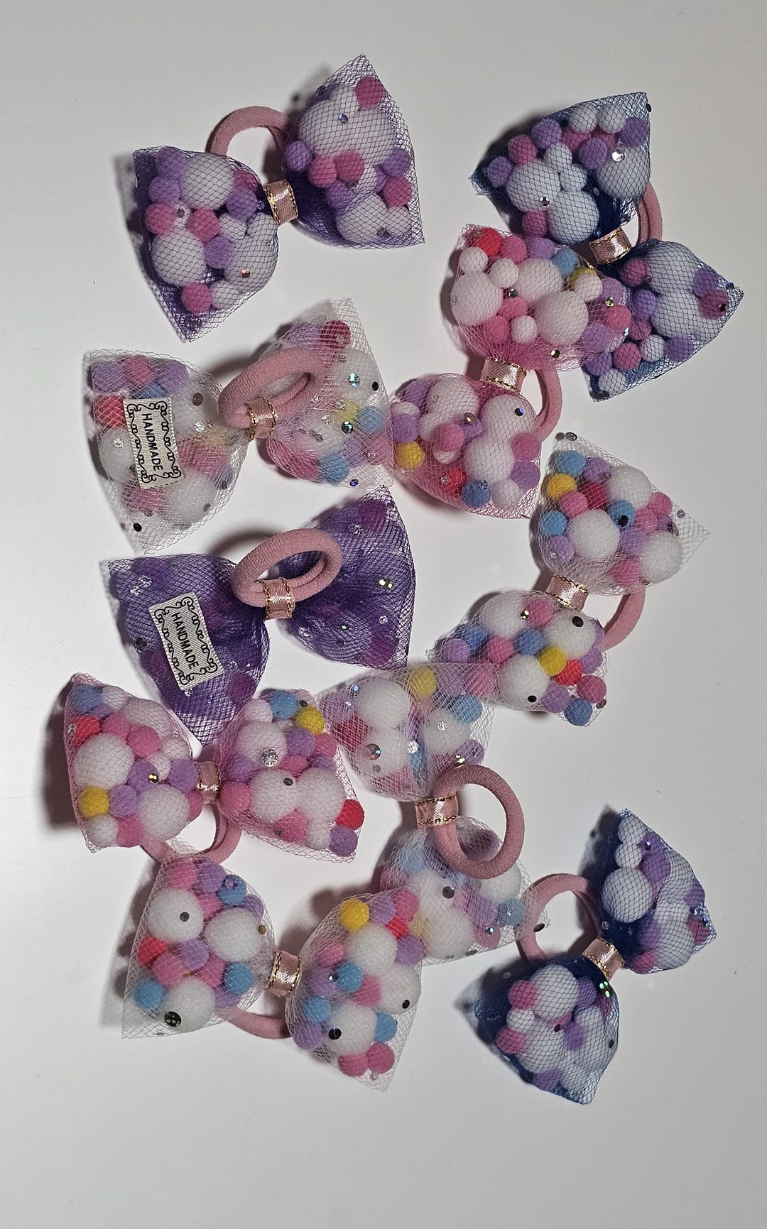 Scrunchy With Fluffy Soft Assorted Pompons Inside of Tulle, Hair ...