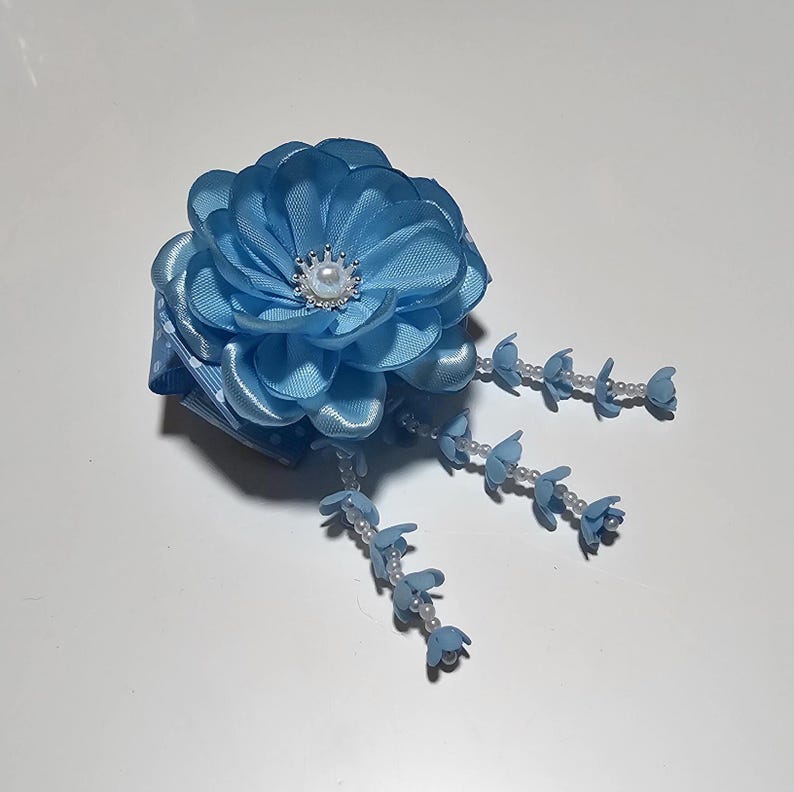 Flower Hair Bow for Girl, Girls Bow, Blue Bow, Scrunchie Bow, Grosgrain ...