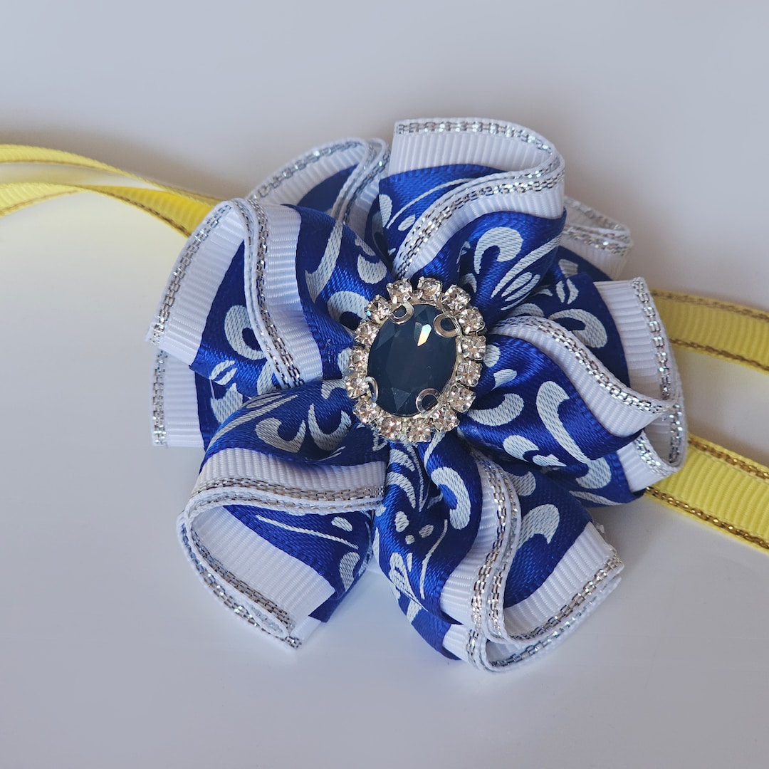 Hair Bow for Girl, Bow for Girl, White Bow, Blue Flower Bow, Scrunchie ...