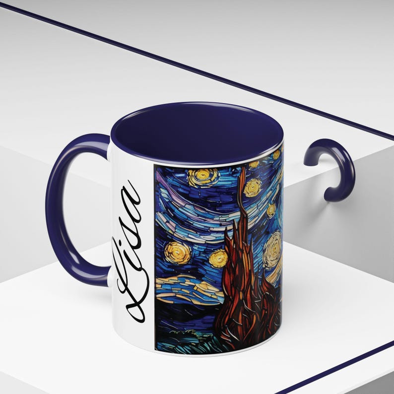 Personalized Mug, Van Gogh Starry Night Custom Name Mug, Stained Glass ...