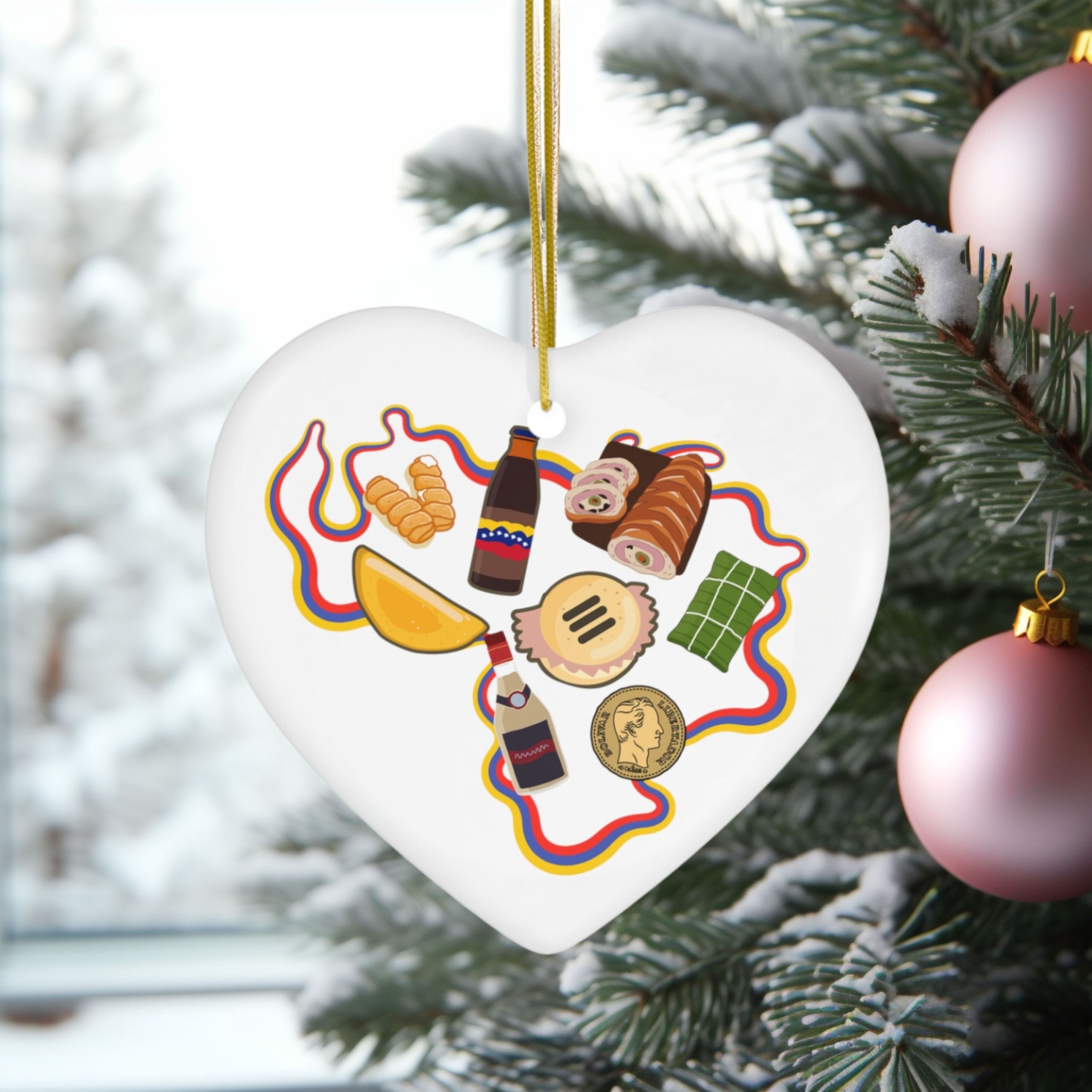 Proud Venezuelan Hometown Map Heart Ornament, Iconic Venezuelan Food ...