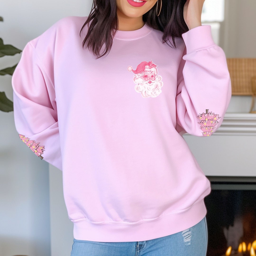 Retro Pink Santa Pocket Design Christmas Sweatshirt, Pink Christmas ...