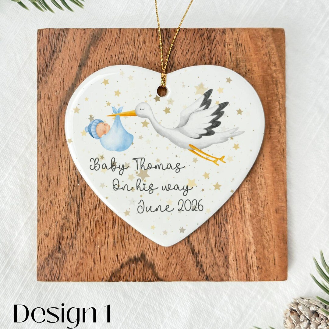 Stork Announcement Ornament, Personalized Keepsake, New Baby Ornament ...