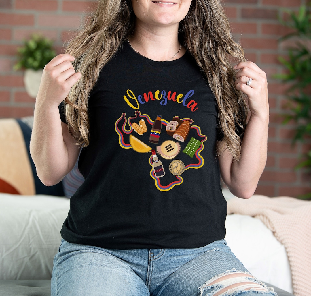 Proud Venezuelan Hometown Map T-shirt, Iconic Venezuelan Food, Drinks ...