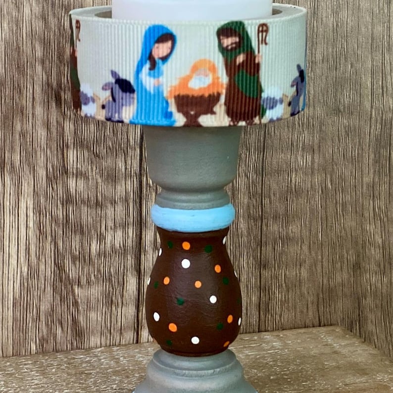 Christmas Nativity Tiered Tray / Christian LED Tea Light Candlestick ...