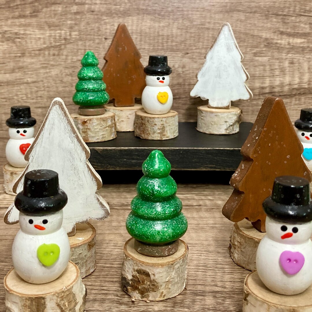 Mini Snowman and Tree Set / Christmas Tiered Tray / Winter Woodland ...