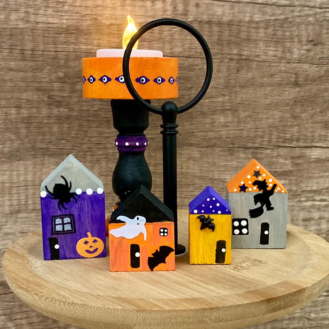 Halloween Miniature Haunted Houses / Spooky Tiered Tray and Knick Knack ...