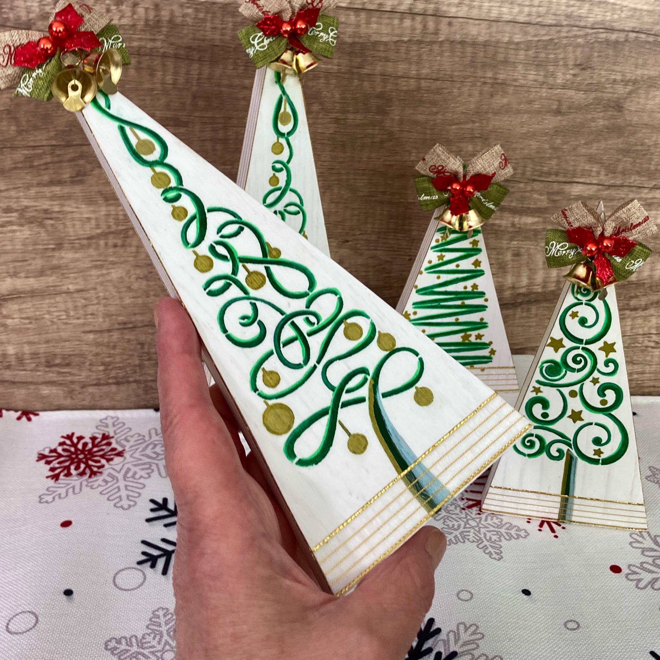 Wood Triangle Christmas Trees / Festive Tiered Tray / Holiday Home and ...
