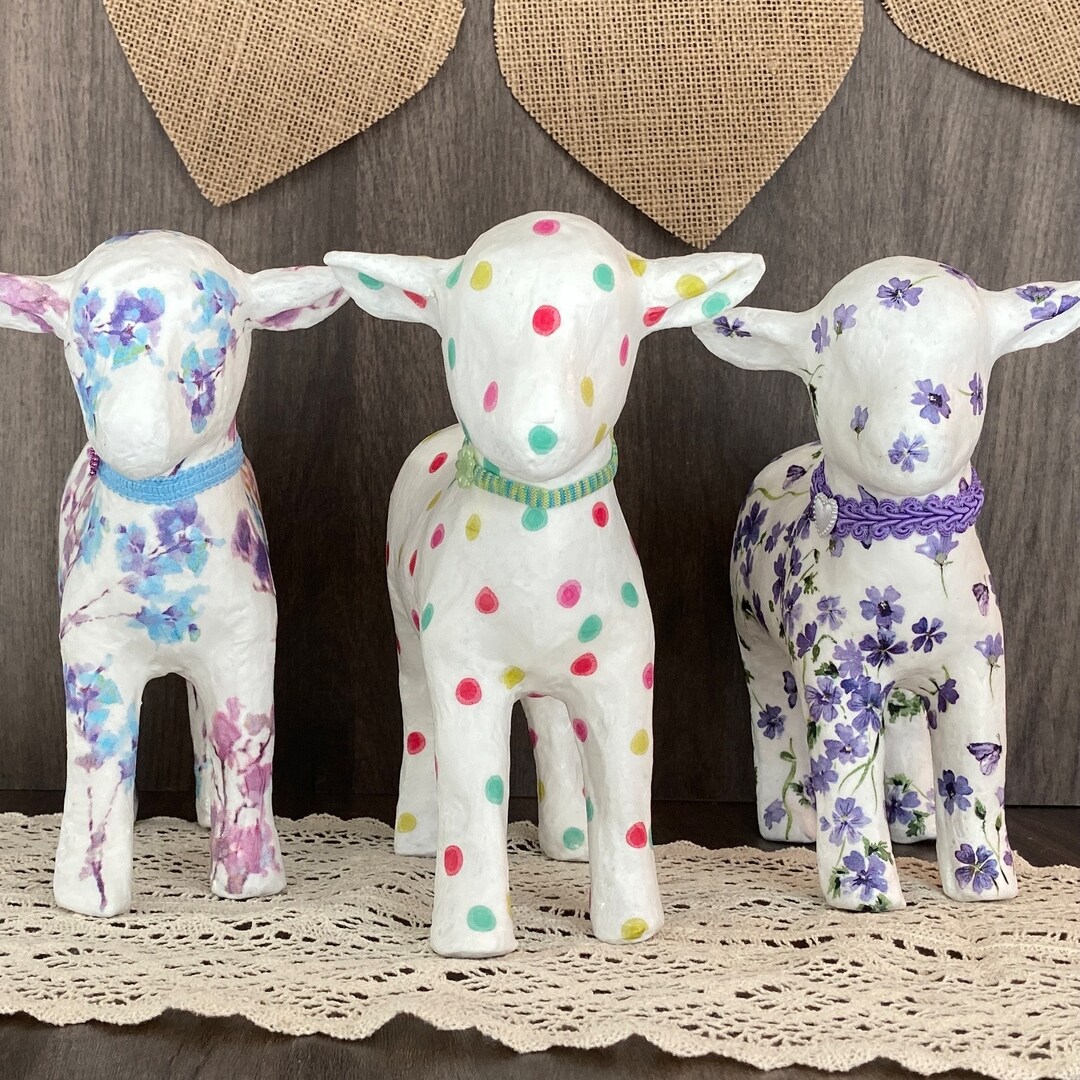 Floral Decoupaged Paper Mache Spring Lamb Easter Home Decor / Vintage ...
