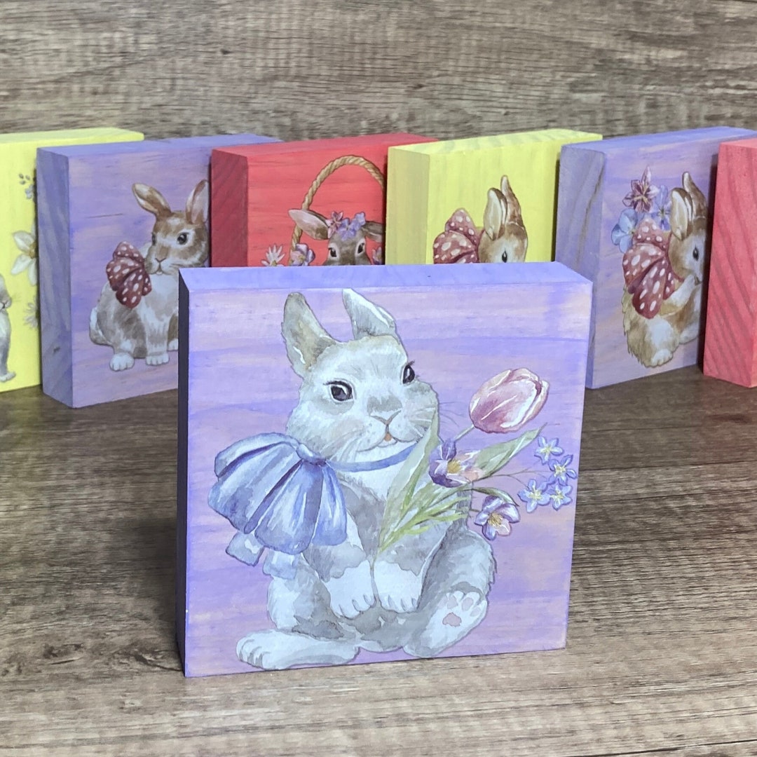 Easter Bunny Wood Block / Easter Tiered Tray / Pastel Floral Spring ...