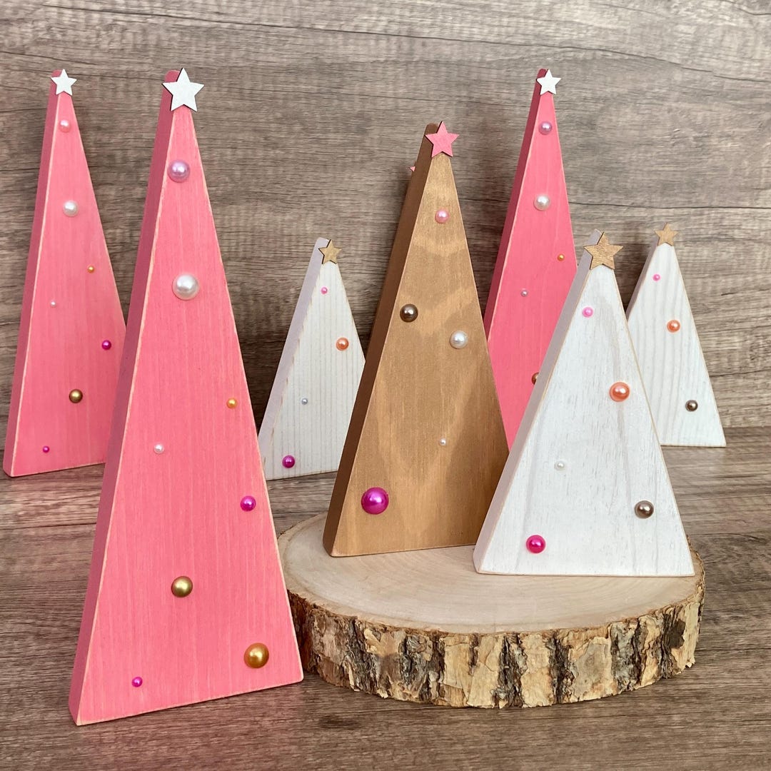 Wood Triangle Christmas Trees / Holiday Tiered Tray / Festive Tabletop ...