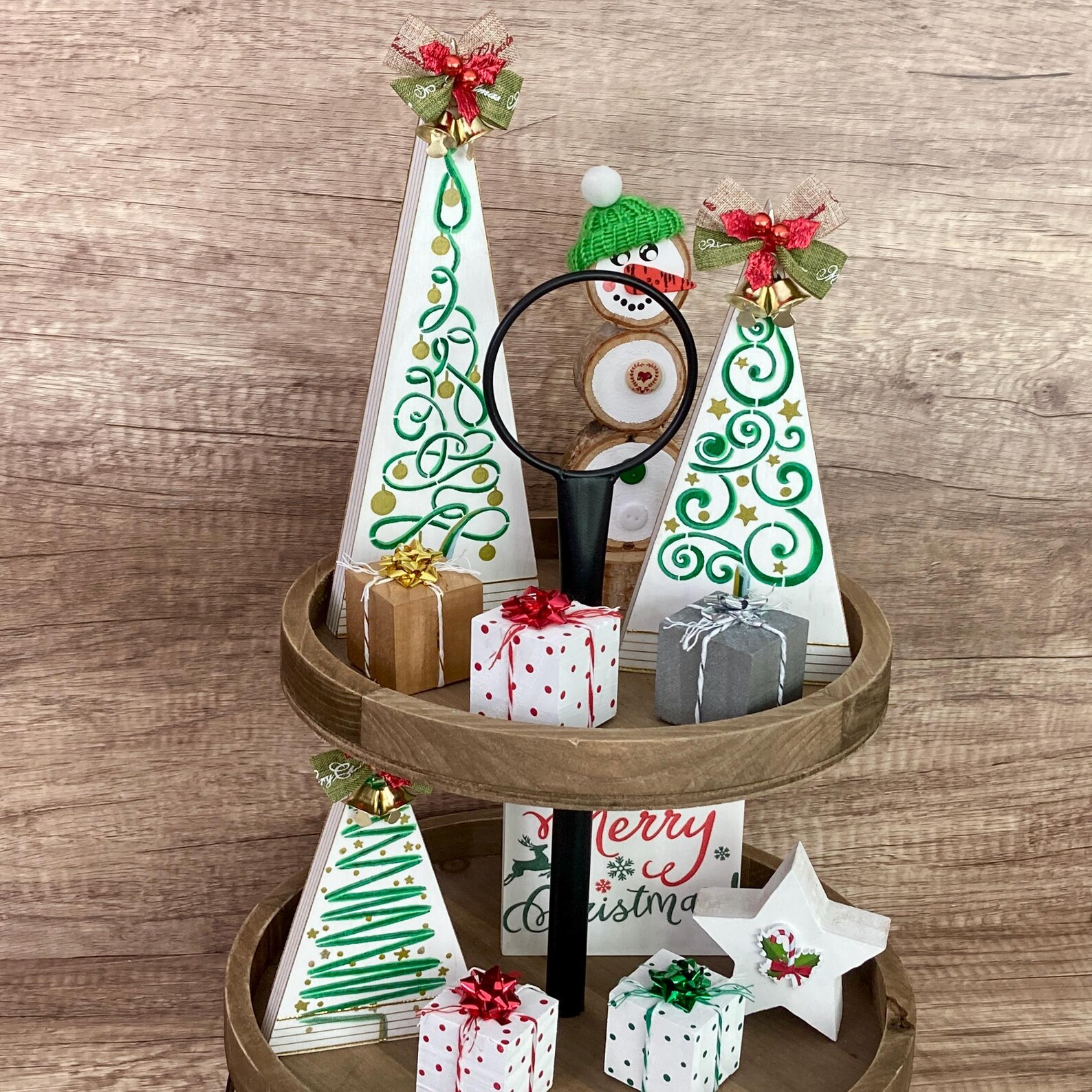 Wood Triangle Christmas Trees / Festive Tiered Tray / Holiday Home and ...
