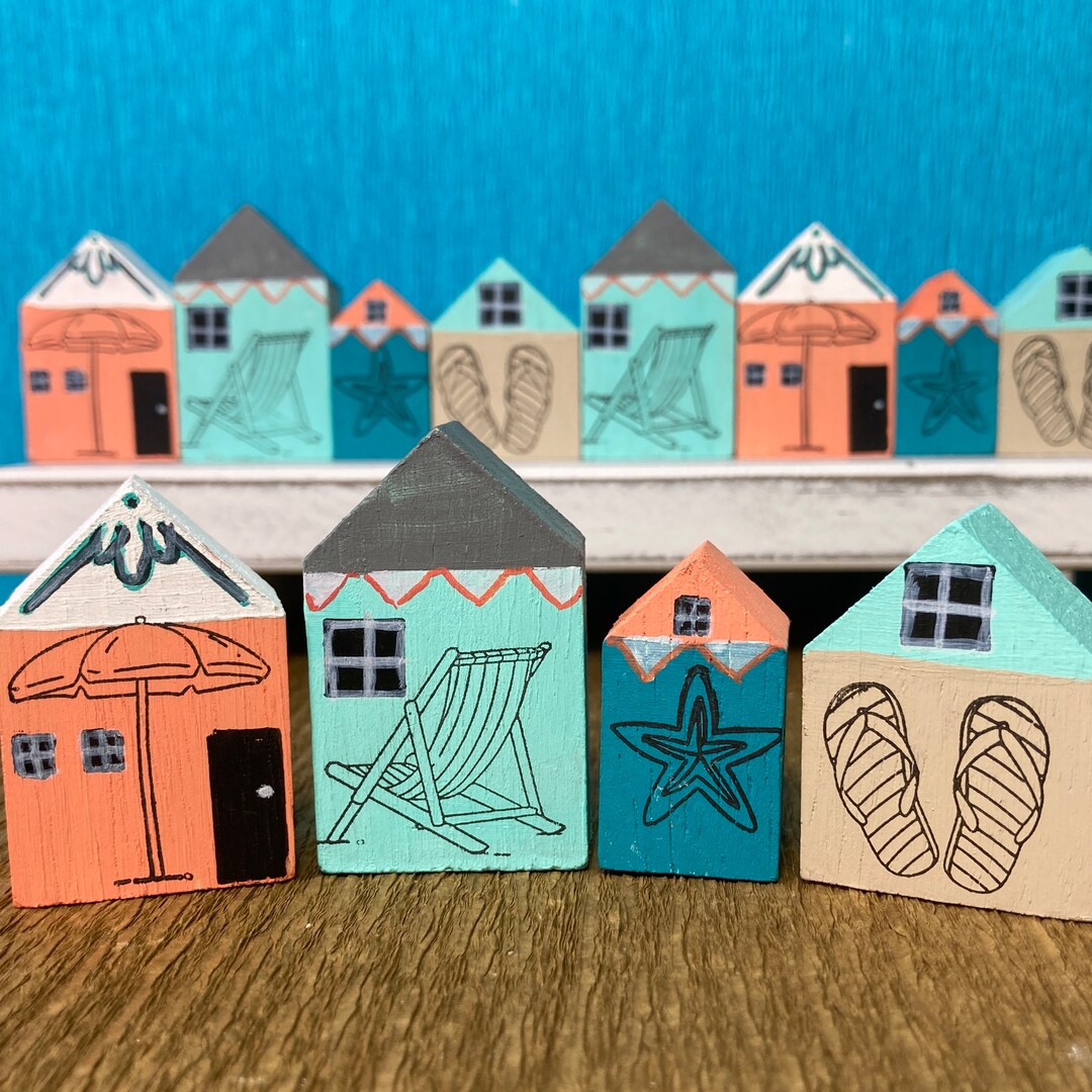 Mini Beach Huts / Nautical Wood Houses Tiered Tray Decor / Summer Knick ...