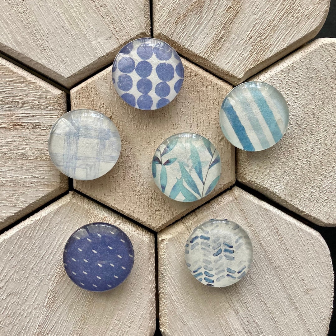 Decorative Magnet Set of 6 in Purples and Blues for Refrigerator ...