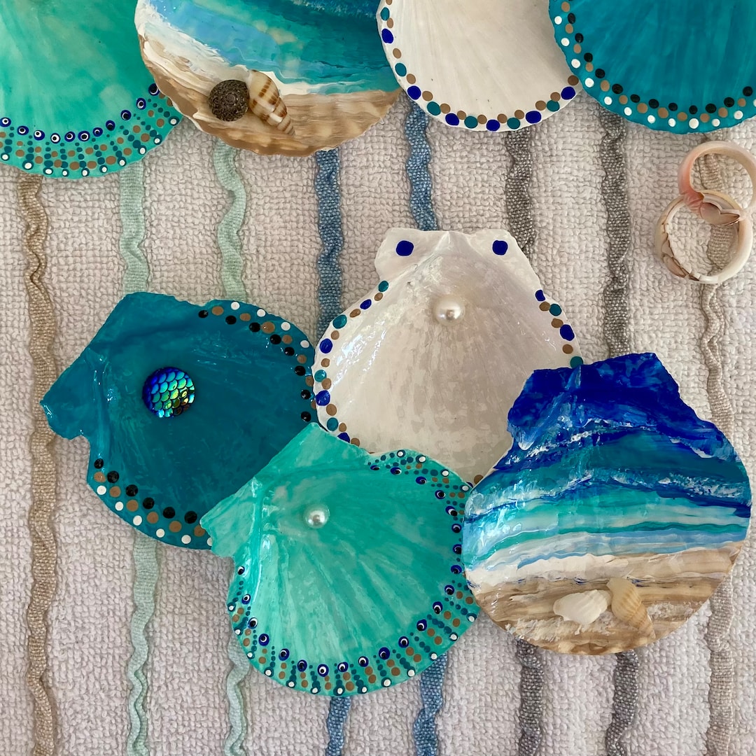 Scallop Shell Ring and Trinket Dishes / Beach-themed Tiered Tray ...
