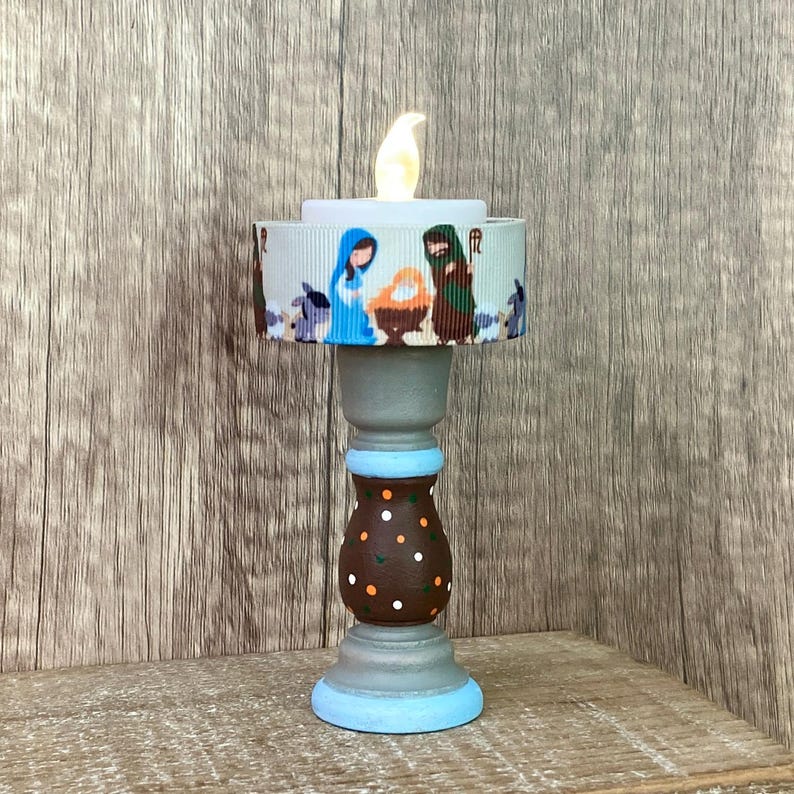 Christmas Nativity Tiered Tray / Christian LED Tea Light Candlestick ...