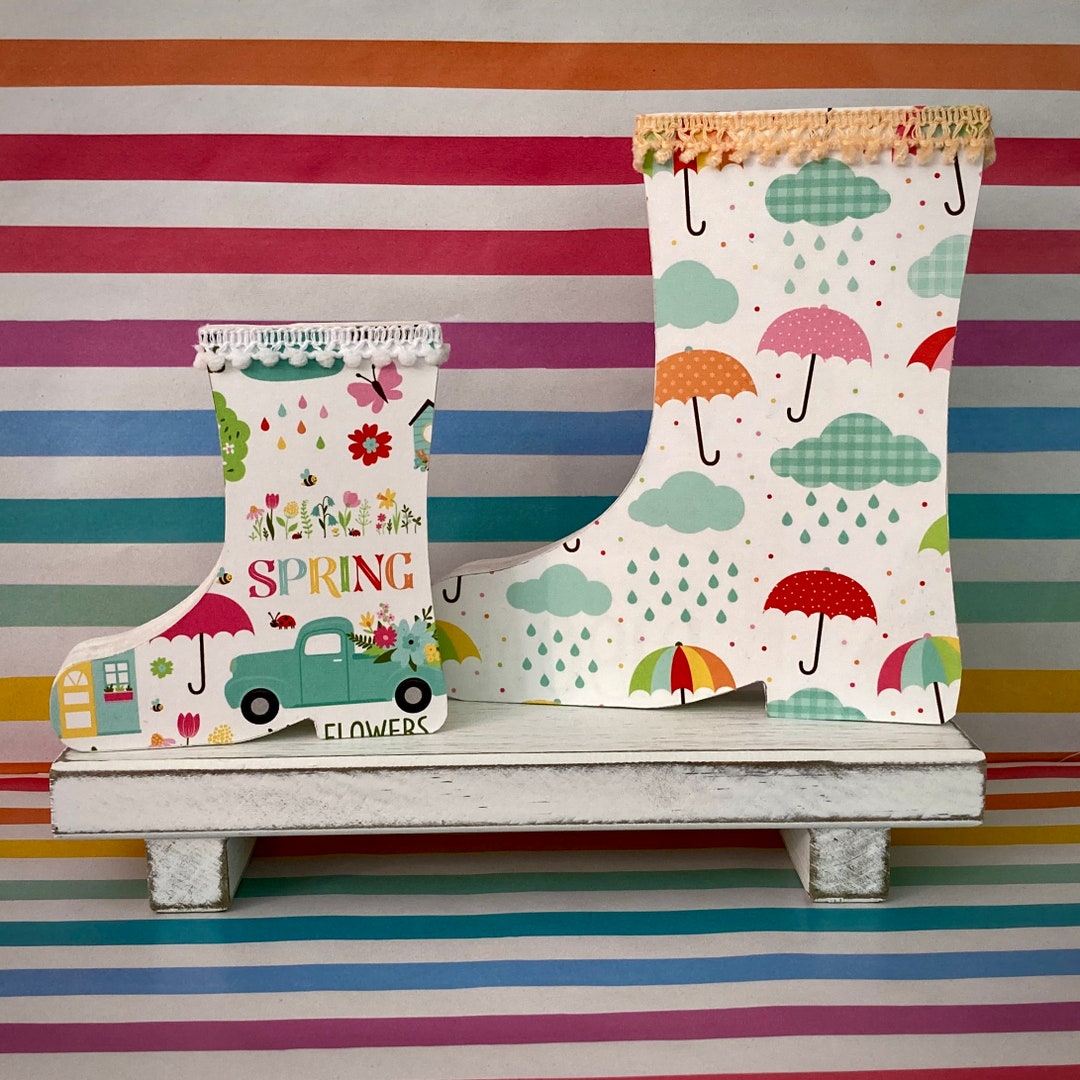 Spring Home Decor Set / Chunky Wood Rain Boots Set of 2 - Etsy