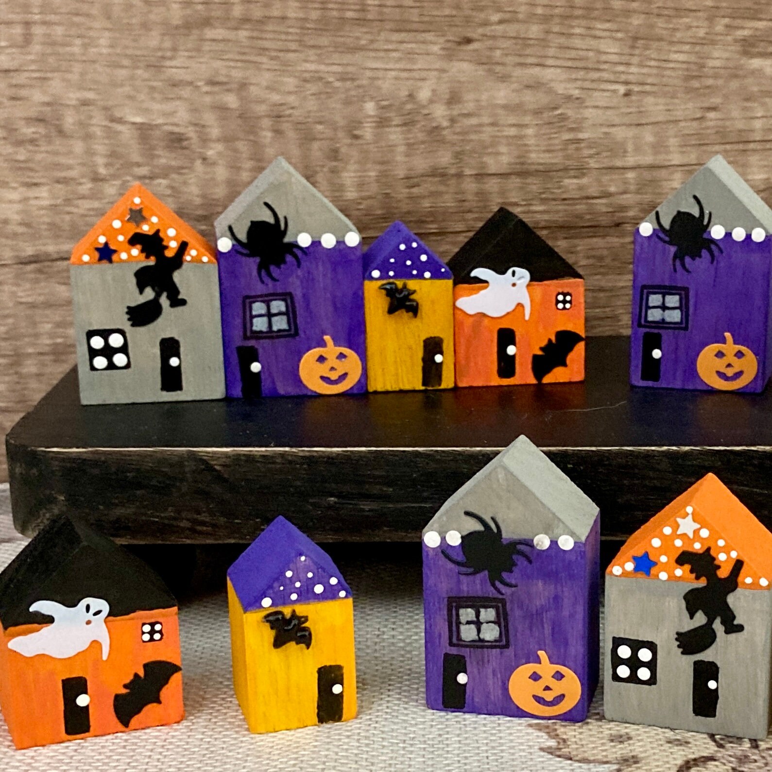Halloween Miniature Haunted Houses / Spooky Tiered Tray and Knick Knack ...