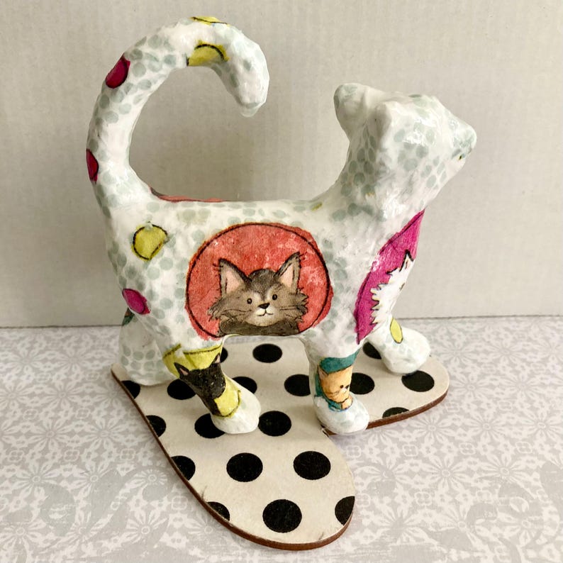 Paper Mache Decoupaged Cat 5” - Etsy