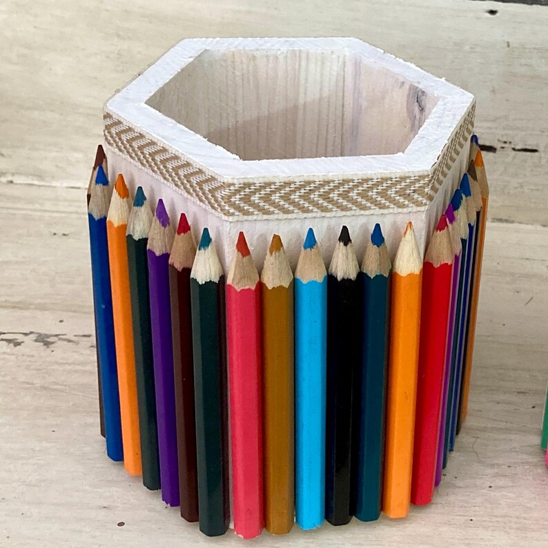 Pen and Pencil Holder / Wood Desk Organizer / Artist Paintbrush Cup ...