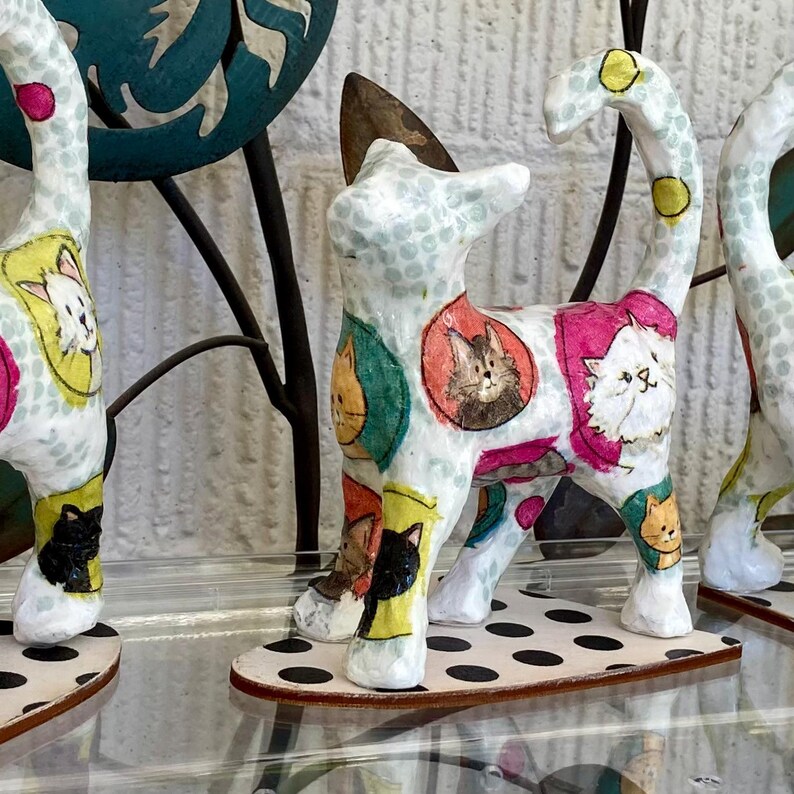 Paper Mache Cat / Feline Decoupaged Sculpture / Cat Lover Gift / Folk ...