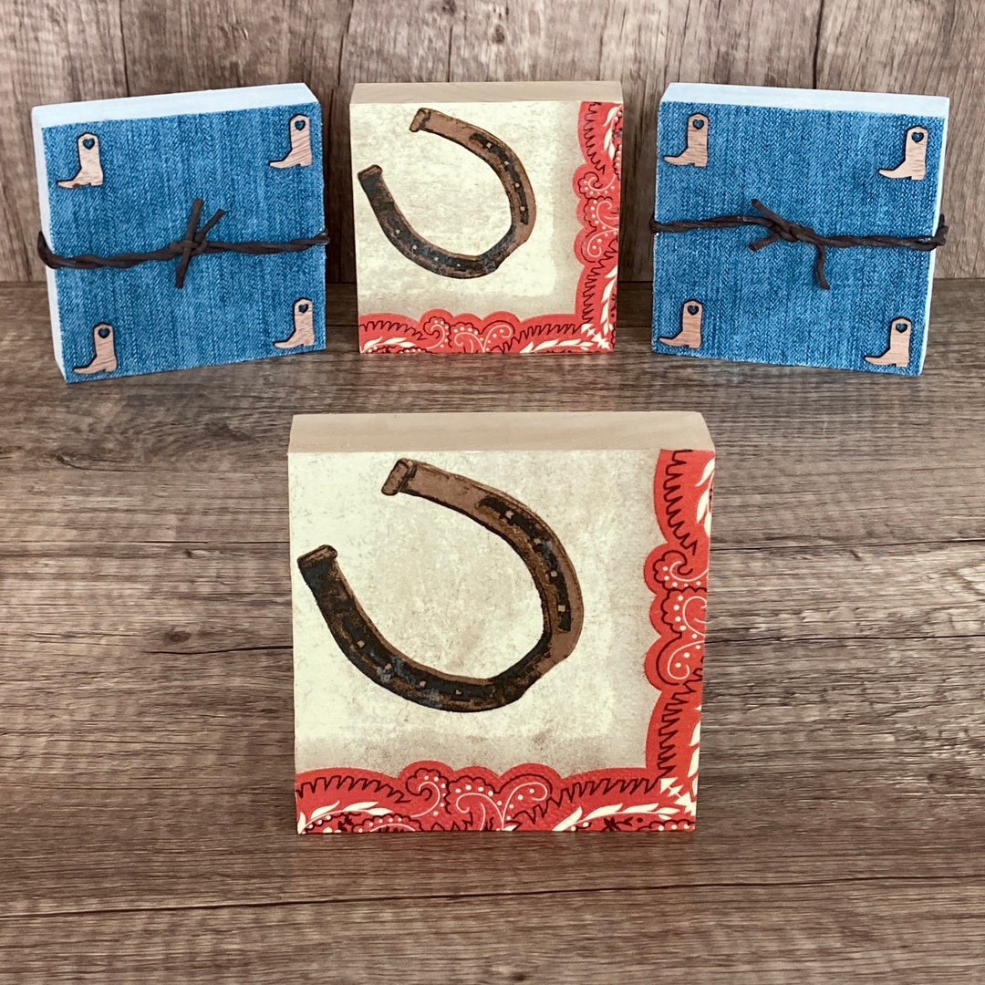 Cowboy Shelf Sign / Horseshoe and Denim Home Decor / Western-themed ...