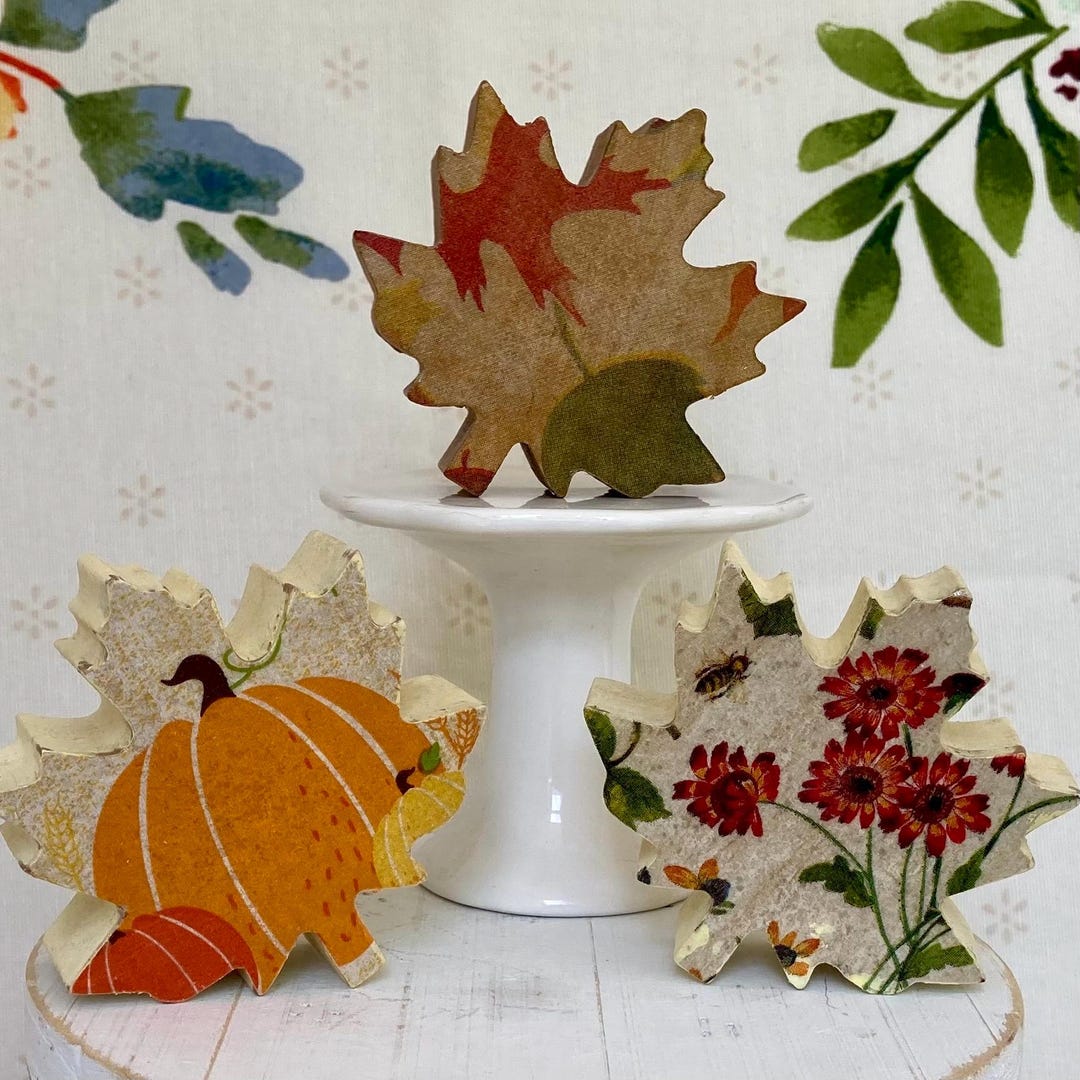 Fall Wood Leaf / Autumn Tiered Tray / Halloween and Thanksgiving Table ...